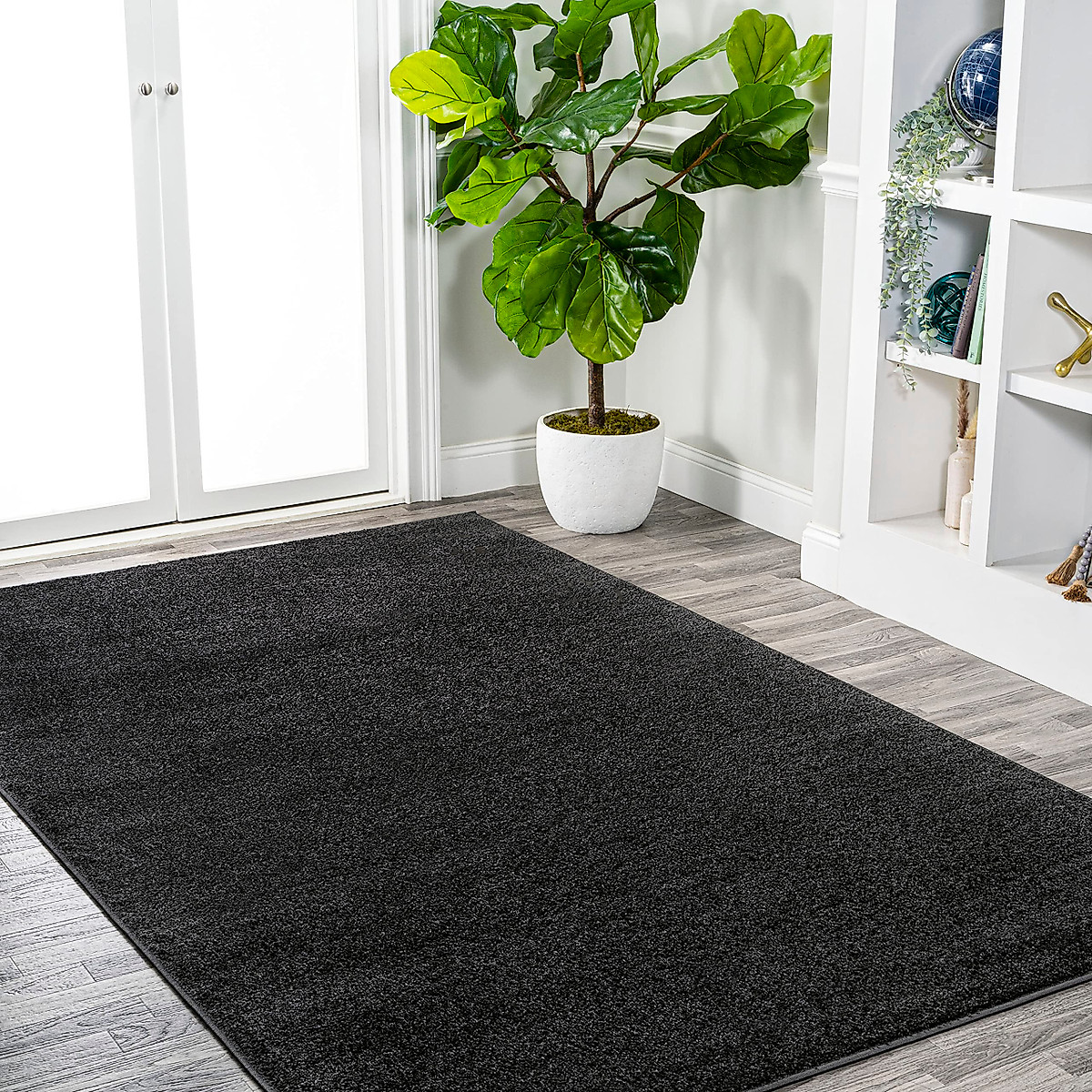 JONATHAN Y SEU100I-8 Haze Solid Low-Pile Indoor Area-Rug Casual Contemporary Solid Traditional Easy-Cleaning Bedroom Kitchen Living Room Non Shedding, 8 ft x 10 ft, Black