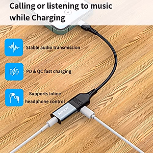sinstar USB C to 3.5mm Audio Headphone Jack and USB C PD 3.0 Fast Charger Adapter Cable Compatible with Samsung S23/S22 Note20/10 Pixel 5/4 iPad Pro Air Pixel 7/6A/6