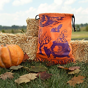 Halloween Trick or Treat Candy Bag | Washable Canvas Tote Bag | Drawstring Bag for Halloween Candy | Haunted House