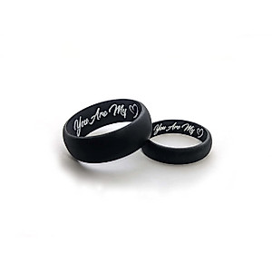 AERA CUSTOMIZED His & Hers Silicone Wedding Band Set - Engrave Any Text, Symbol, Image - Ships Next Day