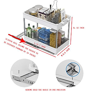 Under Sink Organizers and Storage, SIBONYU Kitchen Organization With Sliding Storage Drawer, 2 Tier Sliding Under Bathroom Cabinet Sink Organizer，White Multi-purpose Under Sink Shelf Organizer