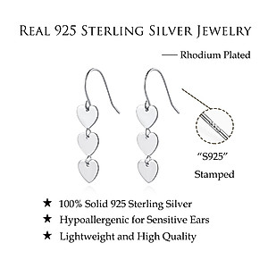 Reffeer Solid 925 Sterling Silver Love Heart Drop Earrings for Women Teen Girls Sweet Heart Dangle Earrings Hook Earrings (A-Silver)
