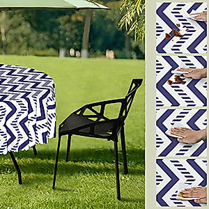 Lirduipu Chevron Pattern Round Outdoor Tablecloth,Outdoor Round Tablecloth with Umbrella Hole - Water Resistant Spillproof,for Patio Garden Tabletop Decor(52" Round,Navy Blue White)