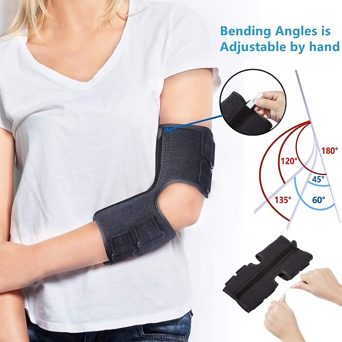 Elbow Brace Support Splint for Cubital Tunnel Syndrome and Arthritis Pain Relief , Adjustable Angle Stabilizer Brace ,Prevent Excessive Bending at night,Fits left and right Arms for Woman and Man- M