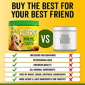 ZooChews Allergy Support Treats - Dog Allergy Relief Chews with Omega 3 Colostrum, Biotin - Supports Skin and Coat for Dogs and Seasonal Allergies - Dog Vitamins for Immune Support (Duck, 180 Chews)