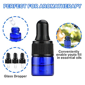 Cobalt Blue Glass Dropper For Essential Oils,1ml(1/4 Dram) Pack of 100,Glass Sample Bottle With Glass Eye Dropper Dispenser,Empty Glass Tube Vials Aromatherapy Container-Pipette&Funnel Included