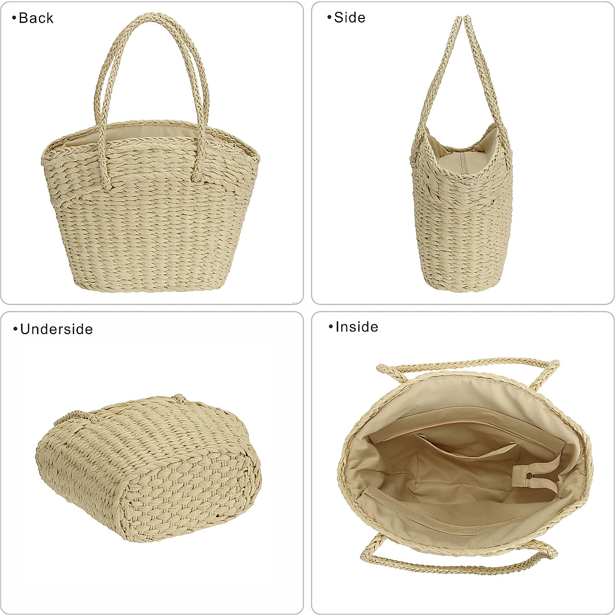 So'each Women's Handbag Wicker Woven Rattan Straw Tote Bag Basket Shoulder Bag Beige