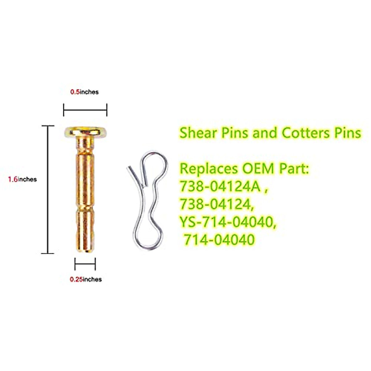 yhoparts Shear Pins and Cotters Pins fits for Cub Cadet MTD Troy-Bilt Replaces 738-04124A, 714-04040, 738-04124 Snowblowers (10 Pairs)