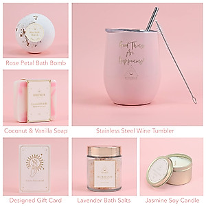 LEBOHEMIANCOLLECTIVE Gift Box for Women, Boho Birthday Set, Wine Tumbler, Spa Gifts for Friend, Best Friends, Sister, Wife, Christmas Gift