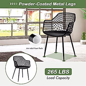Giantex Modern Dining Chairs Set of 4 - Black Arm Chair with 15" High Backrest, Powder-Coated Metal Legs, Anti-Slip Foot Pads, Max Load 265 lbs, Kitchen Dining Room