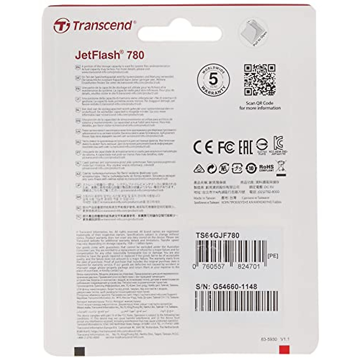 Transcend 64GB JetFlash 780 USB 3.0 Flash Drive (TS64GJF780), Black