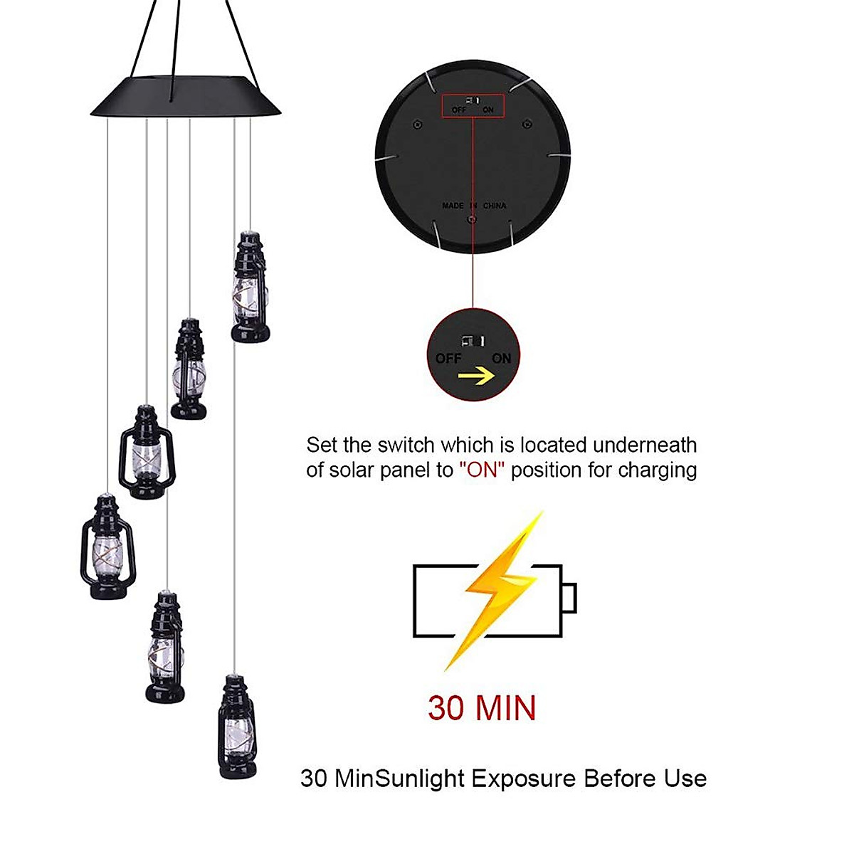 Color-Changing Solar Powered Lanterns Wind Chime Wind Moblie LED Light, Spinner Windchime Portable Outdoor Chime for Patio, Deck, Yard, Garden, Home(1Pcs)