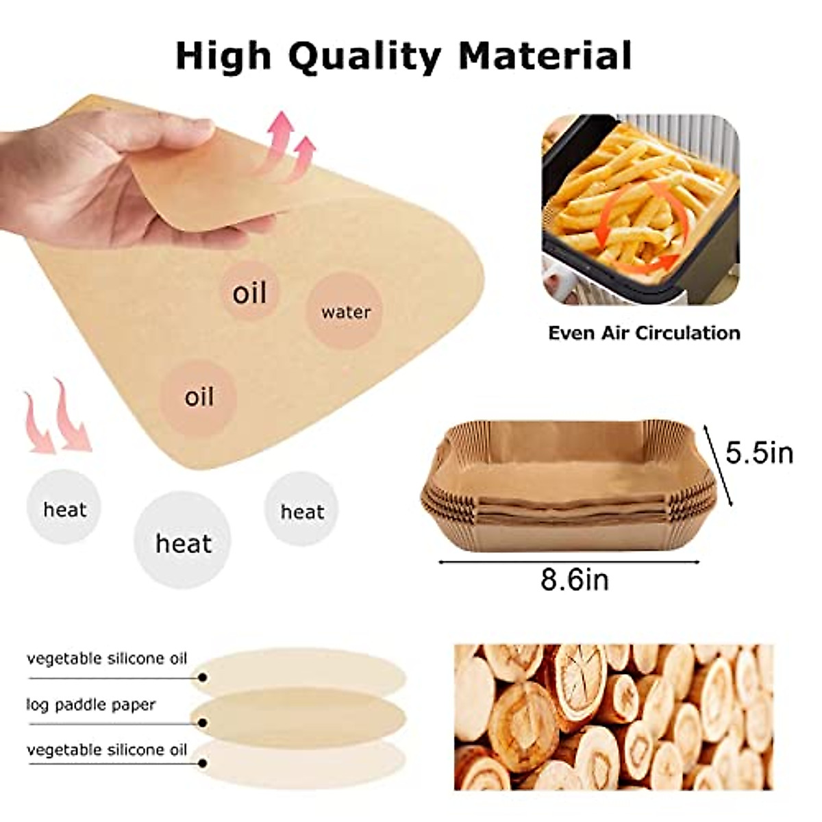 100Pcs Air fryer Baking Paper Rectangular - Air Fryer Baking Liners for Ninja Foodi DualZone 2-Basket Air Fryer DZ201, DZ401, FG551 Foodi Smart XL 6-in-1 Indoor Grill, Ninja Air Fryer Accessories