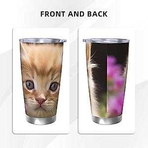 Cute Cat Tumbler with Lid and Straw 20oz Stainless Steel Car Cup for Hot and Cold Drinks, Double Wall Insulated Travel Coffee Mug Reusable Drink Thermos Cup Birthday Gifts