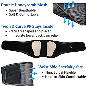 AllyFlex Sports® Lightweight Back Brace for Men & Women Under Uniform, Dual Medical 3D Lumbar Pads for Lower Back Pain Relief, Breathable Mesh with Adjustable Stapes for Back Stress - M