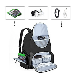 CURMIO Travel Backpack Compatible with Xbox Series S, Xbox One/One S/One X, Xbox 360/360 Slim, Game Console Carrying Case Compatible with Xbox Series X, Patent Design