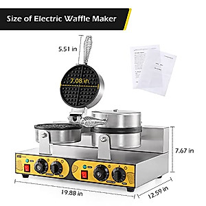 Dyna-Living Commercial Waffle Maker Double Heads 110V 2400W Non-stick Round Stainless Steel Waffle Iron Machine for Restaurant Bakeries Snack Bar