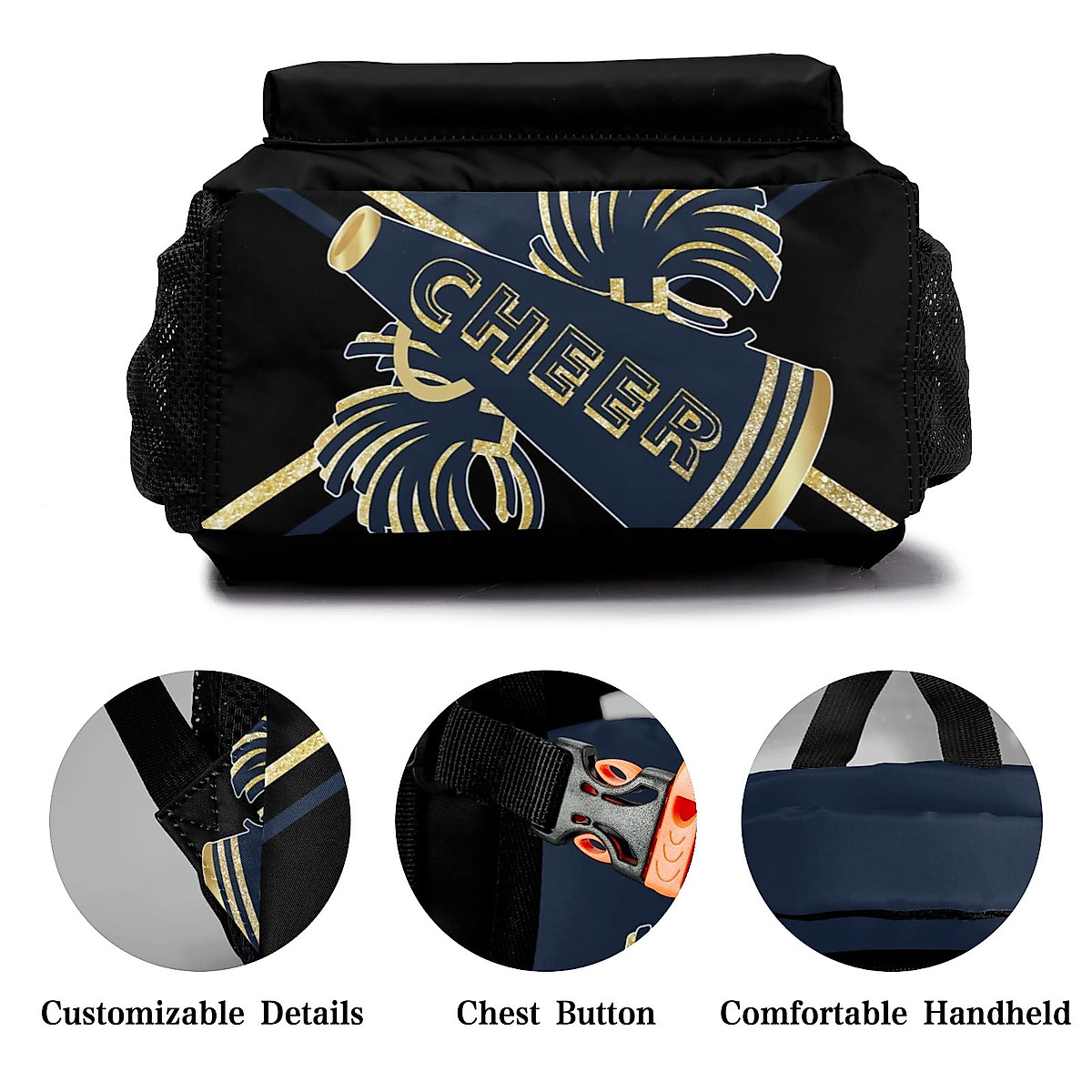 BigBigift Personalized Cheer Navy Black Cheerleaders Multifuction Backpack with Name Text for Women Men Gift, 12.2(L)x5.9(W)x16.5(H)inch