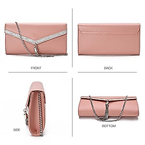 GM LIKKIE Clutch Purse for Women, Envelope Evening Clutch Handbag, Crossbody Foldover PU Leather Shoulder Bag (Pink)