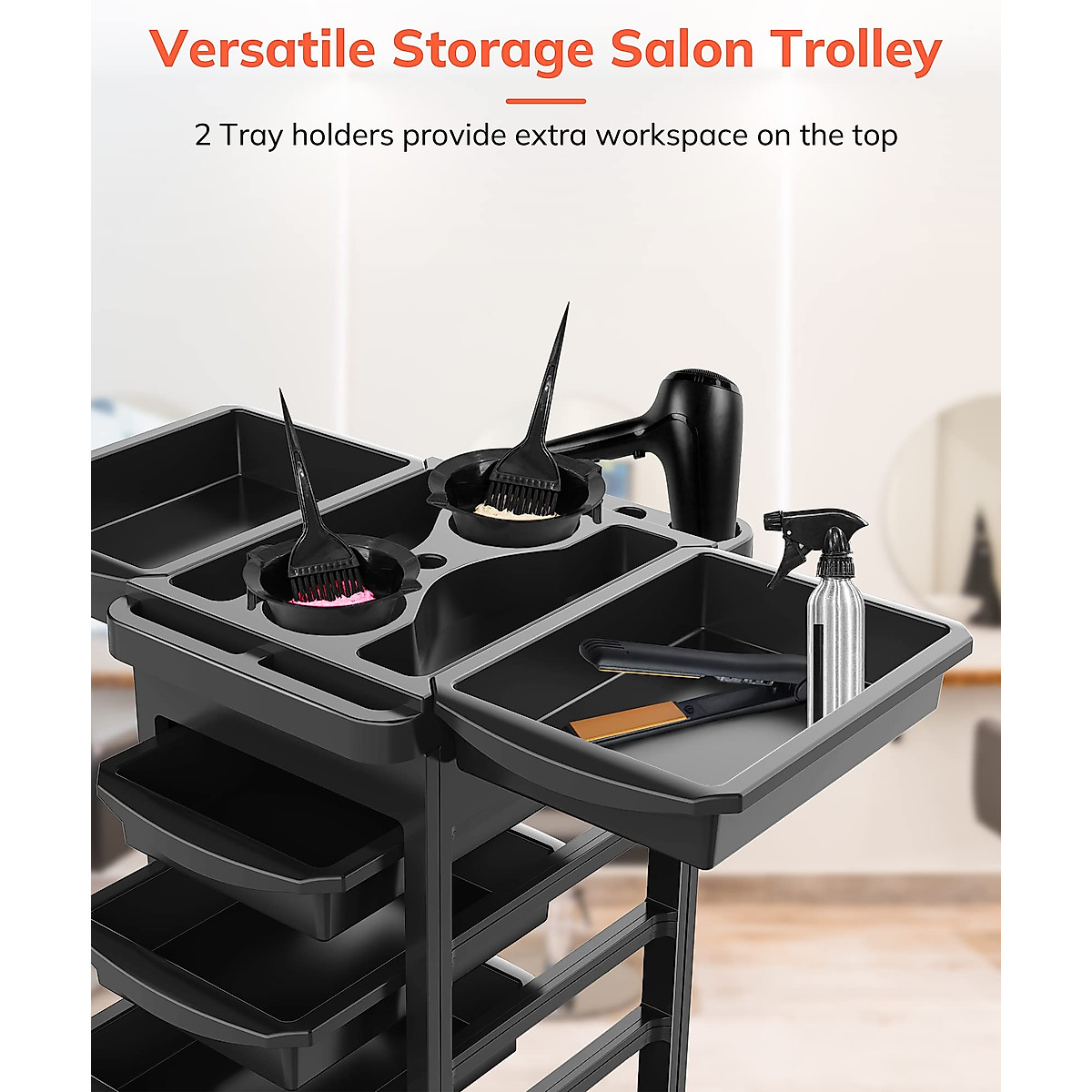 TASALON Budget Hair Styling Salon Trolley Cart with Wheels and 5 Drawers, Salon Rolling Cart for Extra Hairdresser Storage, Tool Free Rolling Salon Cart for Hair Stylist, Hairdresser, Beauty, Tattoo