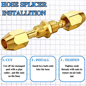 Peryiter Solid Brass Air Hose Repair Fittings for ID Hose NPT Replacement Reusable Hose Splicer Air Hose Connectors Repair Kit with PTFE Tape Brass Connect Adapter (12 Pcs, 1/4npt-1/4 Inch)