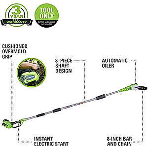 Greenworks 40V 8-Inch Cordless Pole Saw, Battery and Charger Not Included, 20302