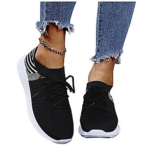 Hbeylia Walking Running Tennis Sport Sports for Women Men Fashion Slip On Sneakers Lace Up Breathable Lightweight Mesh Athletic Work Nurse Shoes Wedge Driving Loafers for Boys and Girls Black