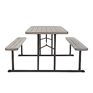 COSCO Outdoor Living 6 ft. Folding Picnic Table, Taupe Wood Grain with Brown Legs