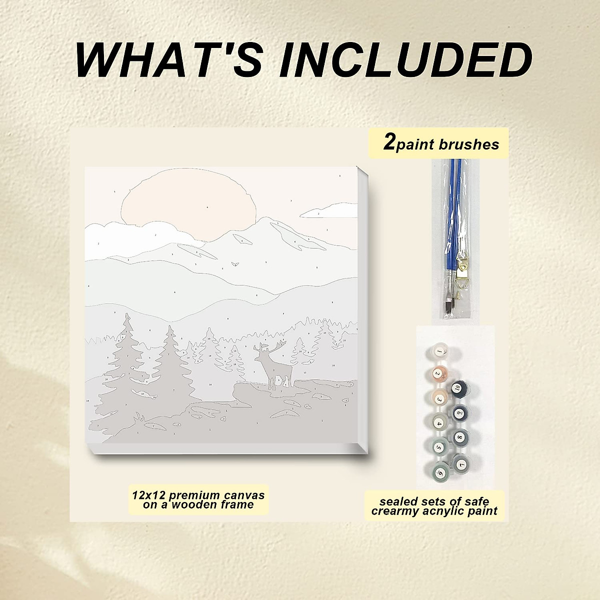 Paint by Number for Adults 12 * 12inch Landscape Elk Paint Numbers Kit with Frame Paint by Number for Adults Beginner Acrylic Paint Kits for Adults Home Wall Decor Desktop Decoration