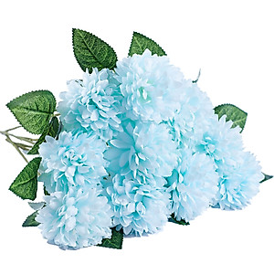 Birtlynn Artificial Chrysanthemum Ball Flowers, 10pcs Silk Faux Flowers Bouquet, Present and DIY Decoration for Home Office Coffee House Parties Garden Wedding Christmas-Blue
