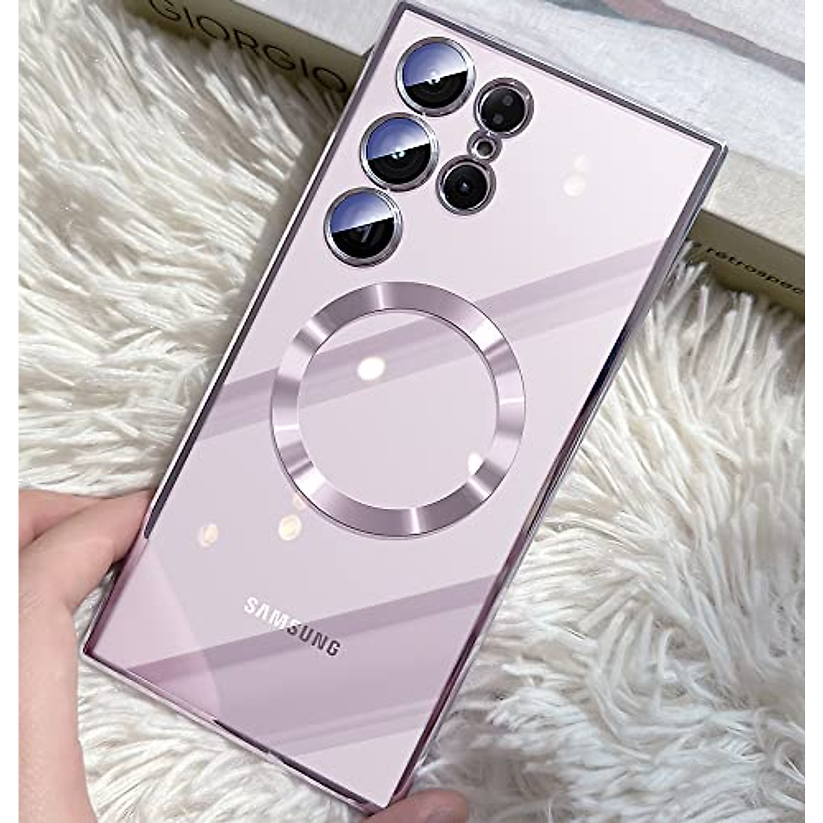 JUESHITUO for Samsung Galaxy S23 Ultra Case, [Full Camera Cover Protection] [Compatible with MagSafe] Magnetic Metallic Glossy Clear Luxury Soft Case for Galaxy S23 Ultra 5G 6.8 inch -Lavender Purple