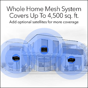 NETGEAR Nighthawk Tri-Band Whole Home Mesh WiFi 6 System (MK73S) – Router + 2 Satellite Extenders - 3Gbps Speed - Coverage up to 4,500 sq. ft., 25 Devices - Includes 1-Year Armor – AX3000 802.11ax