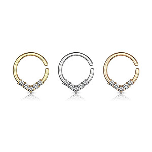 5 CZ Set V Shaped on Round Bendable Cut Ring for Cartilage, Tragus, Septum, and More (Rose Gold)