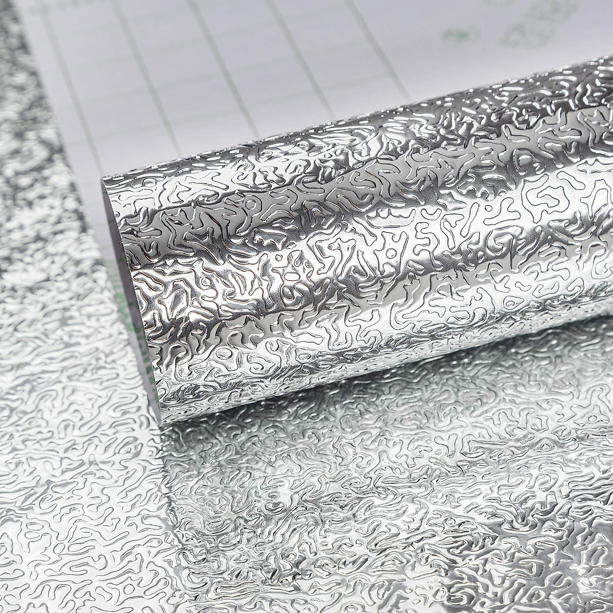 BAYYA Silver Kitchen Backsplash Wallpaper Stickers Peel and Stick Aluminum Foil Contact Paper Self Adhesive Waterproof Oil-Proof Heat Resistant Wall Sticker for Countertop Drawer Liner Shelf Liner