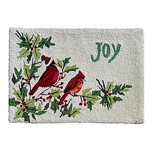 EZ.enjoy Winter Cardinal on Branch Holly Berries Joy Hand-Hooked Accent Rug 28.5 X 17 Inches for Holiday Christmas Home Decor