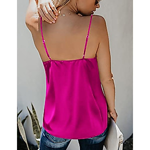 Ekouaer Women's Silk Tank Top V-Neck Camisole Silky Loose Sleeveless Blouse Satin Tank Shirt Rose