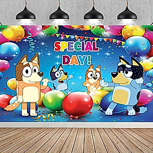 Bluey Birthday Backdrop Banner Party Decorations Sheepdog 7x5 ft Bingo Cartoon Dog Happy Birthday Supplies Special Day Background for Multi Occasions