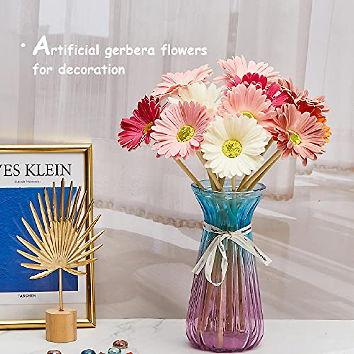 Artificial Daisy Artificial Flowers Gerbera Daisy Fake Gerbera Daisies Fake Flowers Bouquet 15 Inch for Wedding Bridal Bouquet Party Home Kitchen (White, Pink, Yellow, Orange, Rose, Coral,18 Pieces)