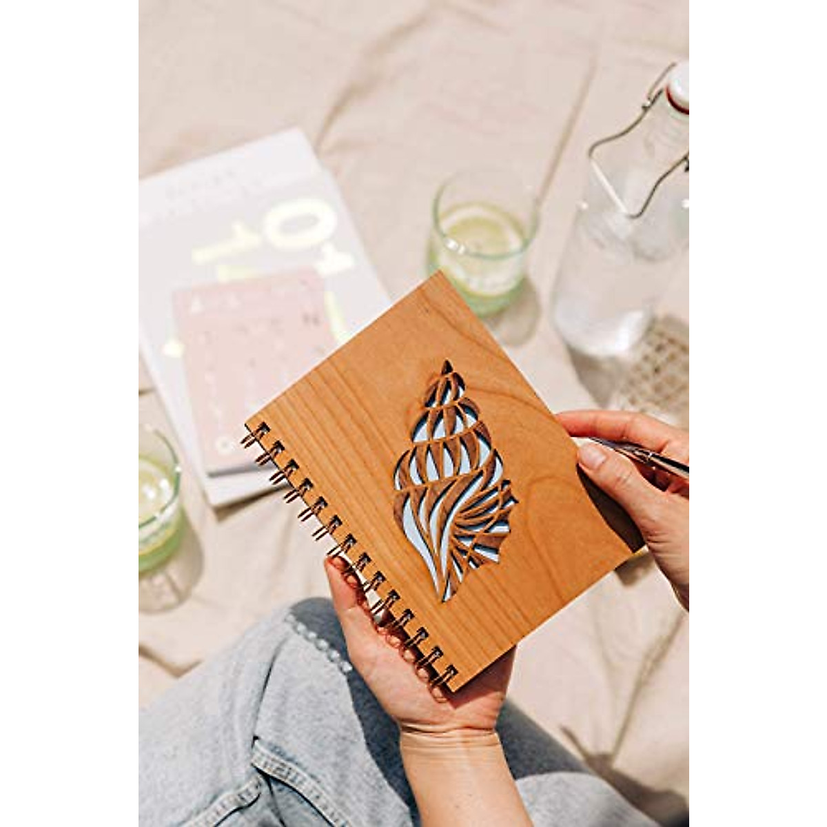 Conch Shell Wood Journal [Notebook, Sketchbook, Spiral Bound, Blank Pages, Father's Day, Gifts for Dad]