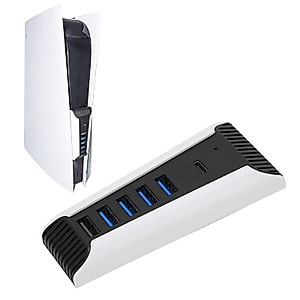 5 in 1 USB Hub High‑Speed Expansion Adapter with USB3.0 Type‑C Ports for Console,with Stable ,1 x USB + 1 x Type‑C (Male) to 5 x USB + 1 x Type‑C (Female)