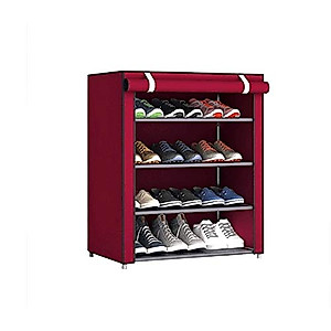 TAZSJG 4Tiers Shoes Rack with Dustproof Cover Closet Shoes Storage Cabinet Dustproof Cover Shoes Cabinet