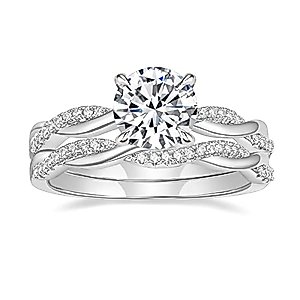 Mameloly 1.5ct Engagement Rings for Women Round Bridal Ring Sets Cubic Zirconia Wedding Band Twisting Infinity Pave Set Size 7