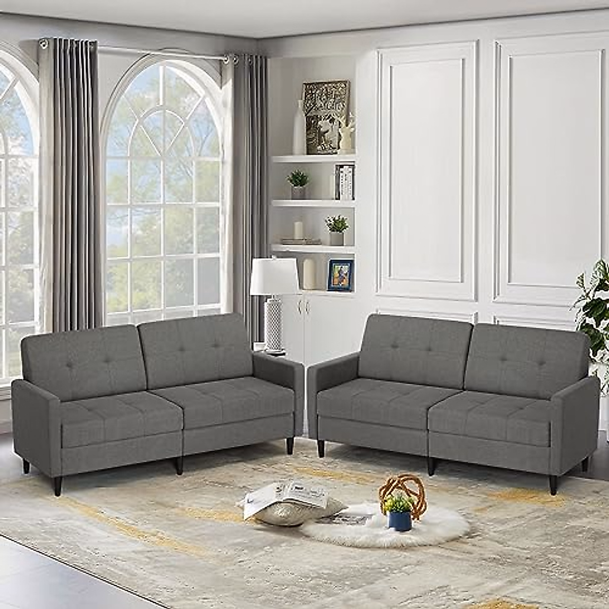 BIVVI 77” Long Linen Fabric Sofa Bed Convertible Loveseat Couch with Adjustable Backrest and Wooden Legs,Sleeper Lounge Couch for Living Room/Dorm/Guest/Home Office/Apartment,Gray