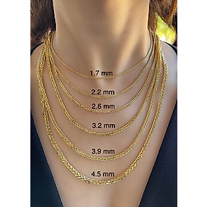 JEWELHEART 14K Gold Square Wheat Chain 4.5mm Braided Yellow Gold Necklace Real Gold Chains For Men Diamond Cut Gold Chain Necklace For Women with Lobster Clasp 24"