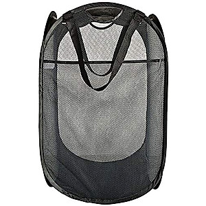 PowerTRC Mesh Pop Up Laundry Basket | Foldable Hamper Basket For Laundry Or Storage | Comes With Side Pockets And Carry Handles | 2 Pack | Black Color