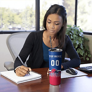 20oz Customs stainless steel Insulated tumbler with Lid and Straws, Personalized football gifts for fans, Travel Cup Adds Your Name and Number