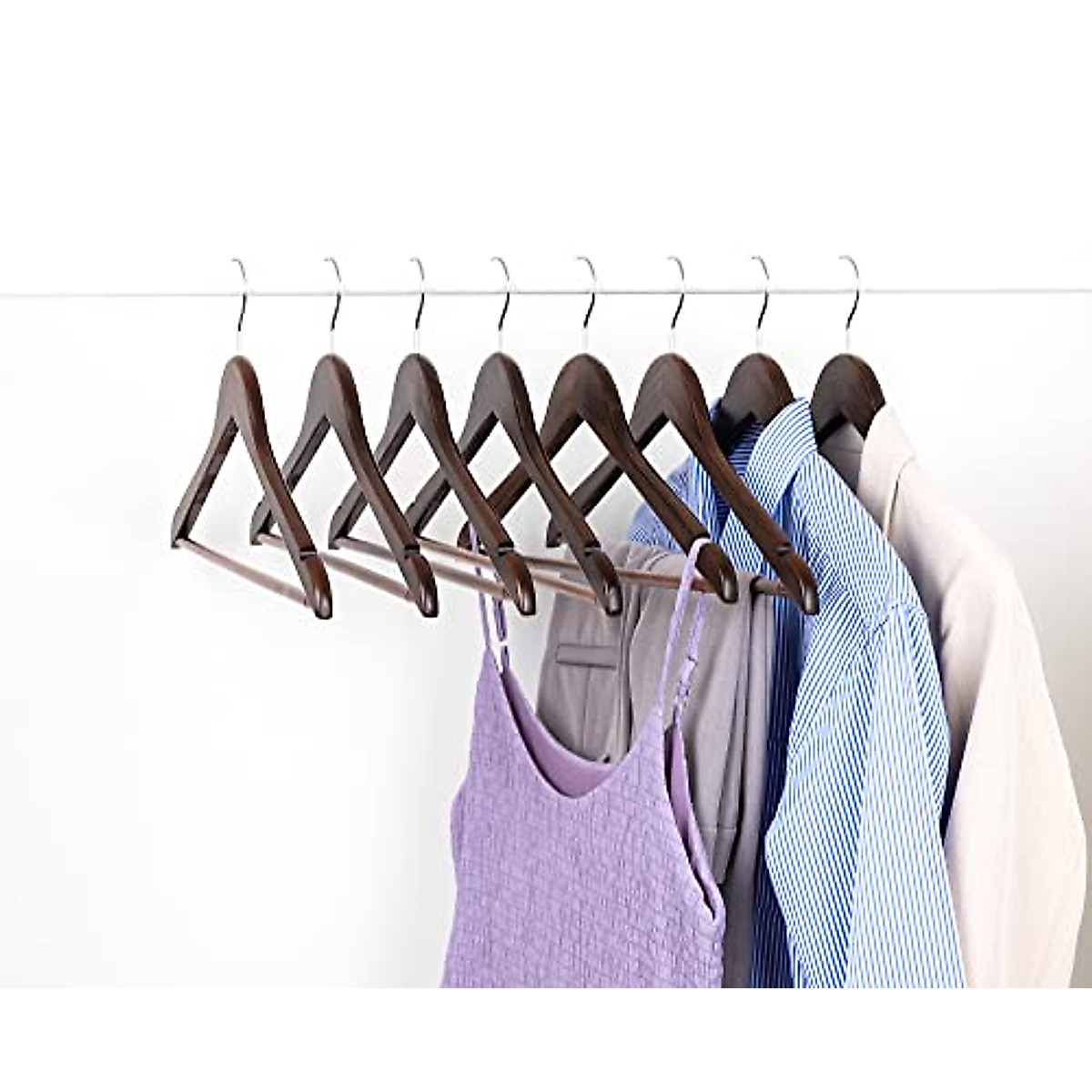 HUMIA Retro Wooden Suit Coat Hangers 30 Pack, Solid Wood Clothes Hangers with Non Slip Pants Bar, 360° Swivel Hook and Precisely Cut Notches for Jacket, Pant, Shirt, Dress (Retro,30)