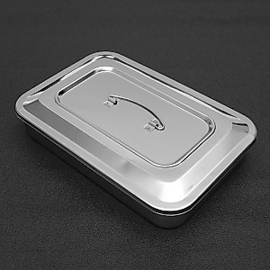 Stainless Steel Instrument Tray Organizer Holder with Lid & Handle Grip 12"x8"x2"