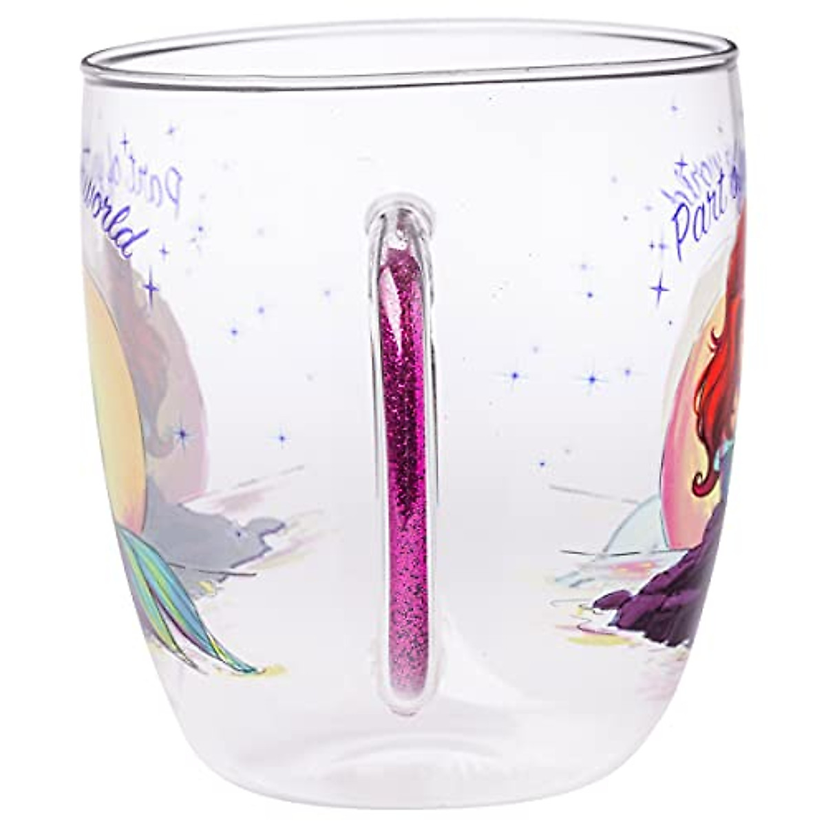 Silver Buffalo Disney Princess Ariel Little Mermaid Part of Your World Glitter Handle Glass Mug, 14 Ounces