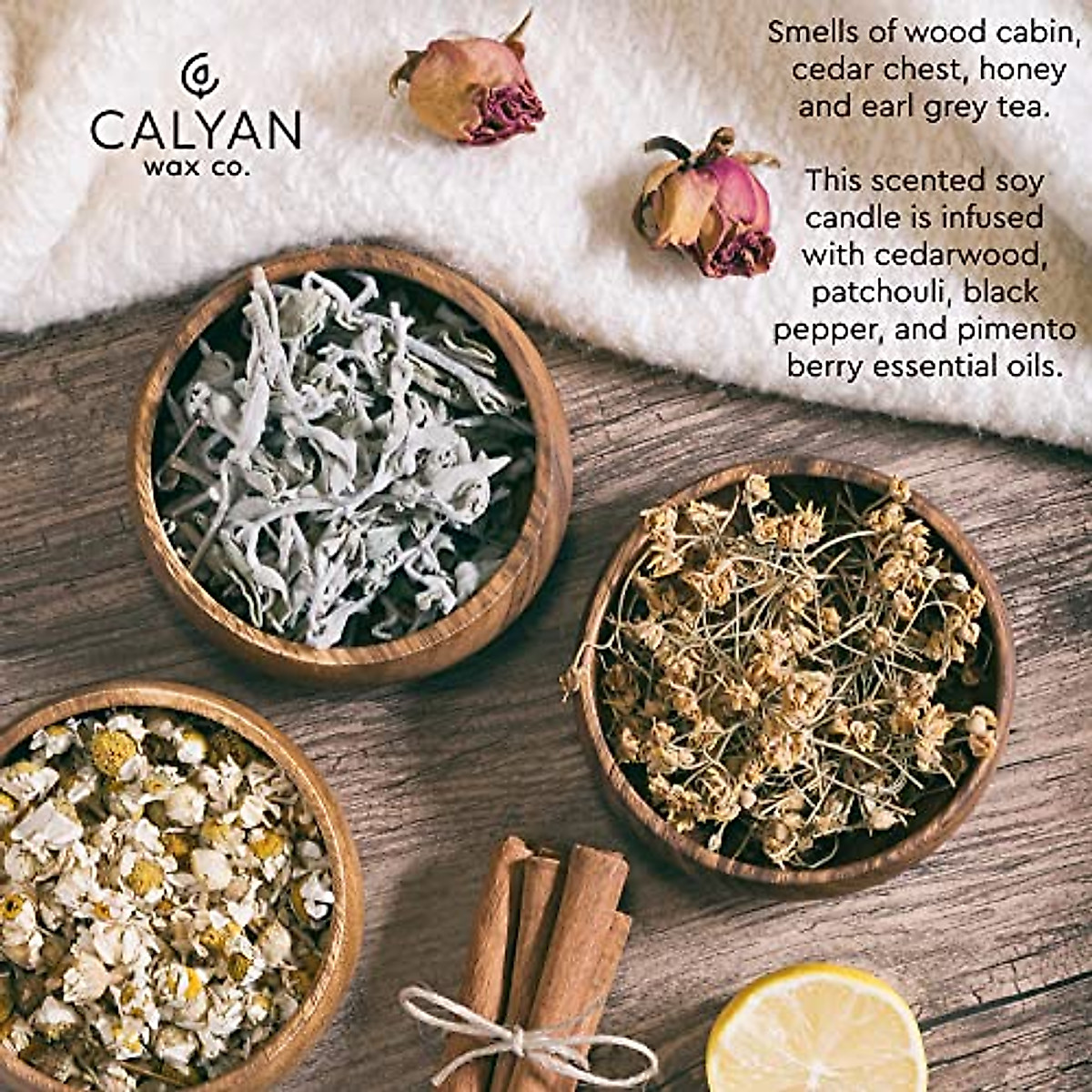 Calyan Wax Soy Wax Candle, Musk & Teakwood Scented Candle for The Home | Premium Candle with Essential Oils | 10.2 oz 75 Hour Burn Time | Soy Candle in Matte Black Jar, Gift for Men